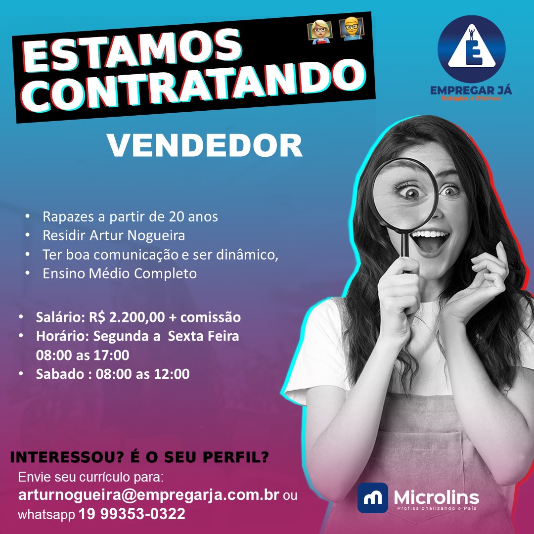 Empregar Já anuncia vaga de vendedor e assistente de vendas Empregar Já anuncia vaga de vendedor e assistente de vendas