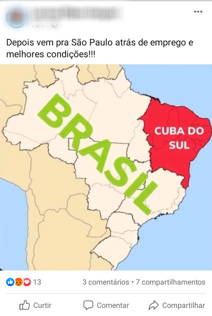 Postagens de cosmopolenses mostram preconceito contra nordestinos